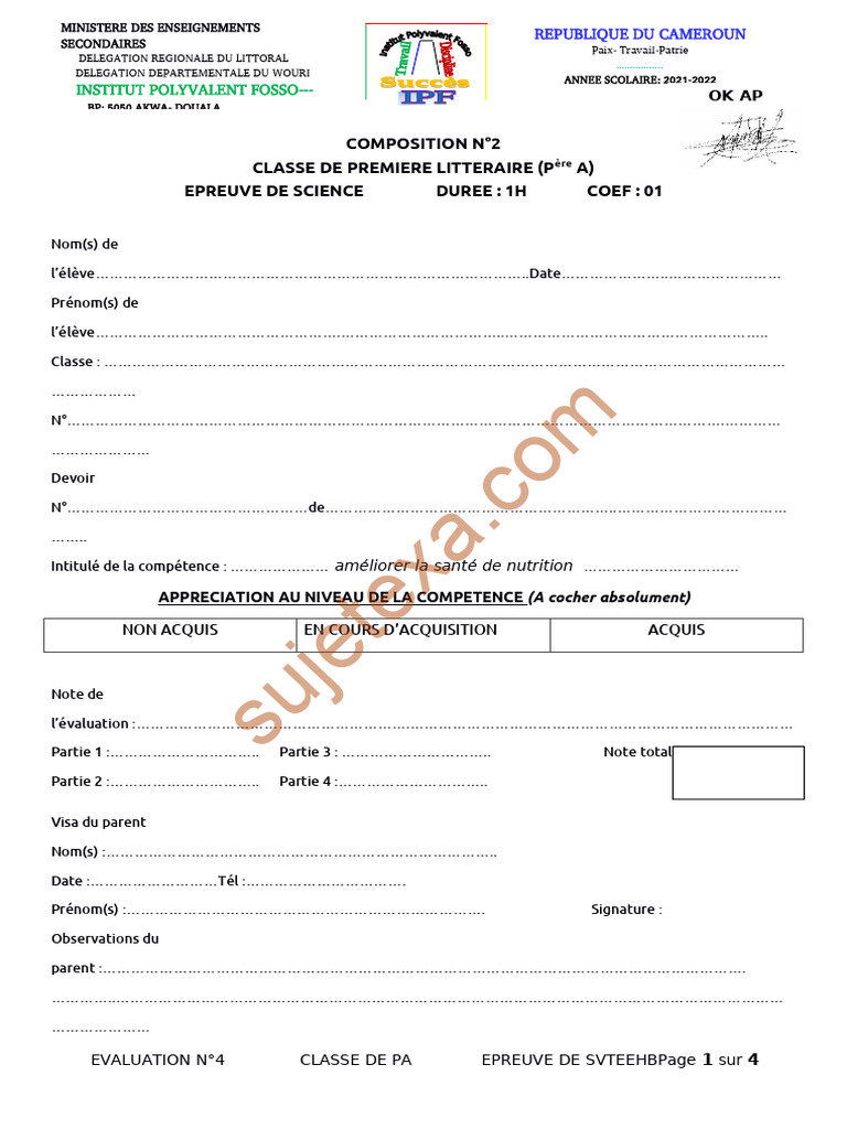 SVTEEHB 1ere A4 Seq4 | PDF