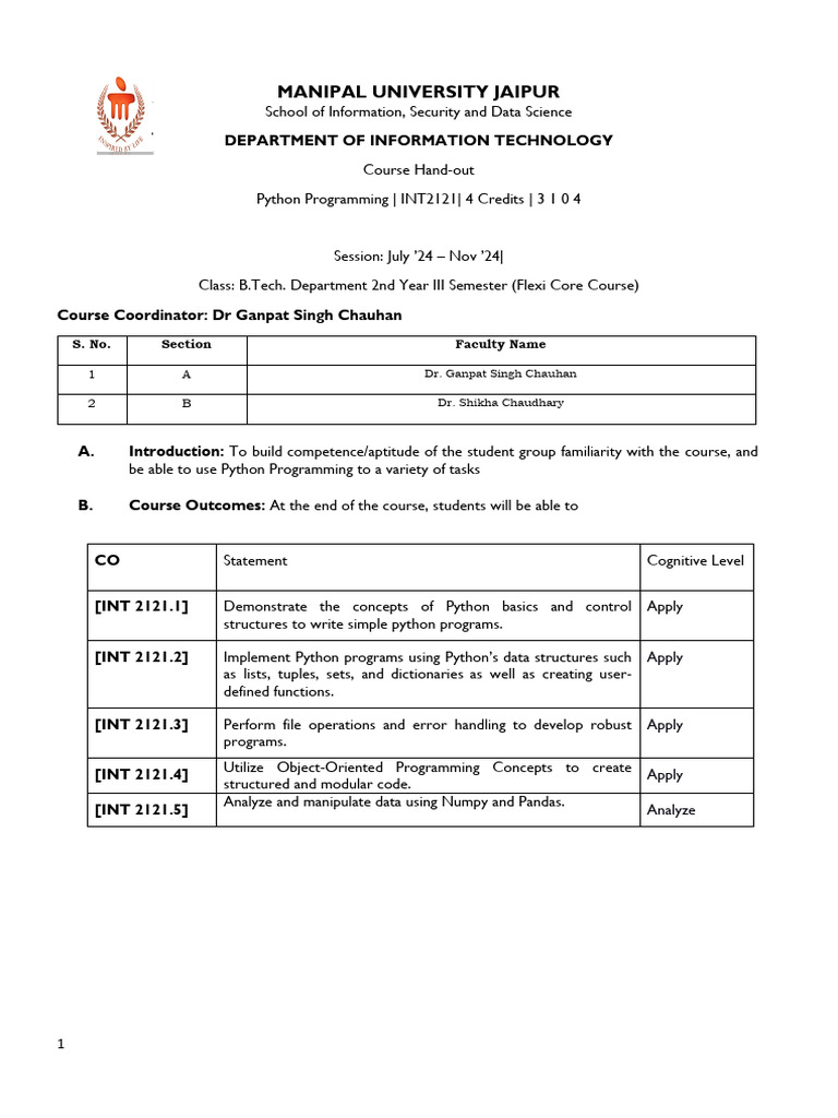 Python Programing-INT2121-Handout (July-Nov 2024) | PDF