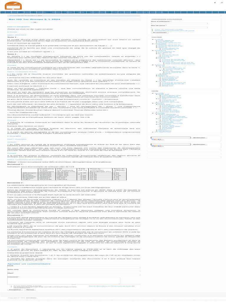 Bac HG 1er Groupe S, L 2024 - Sunudaara | PDF