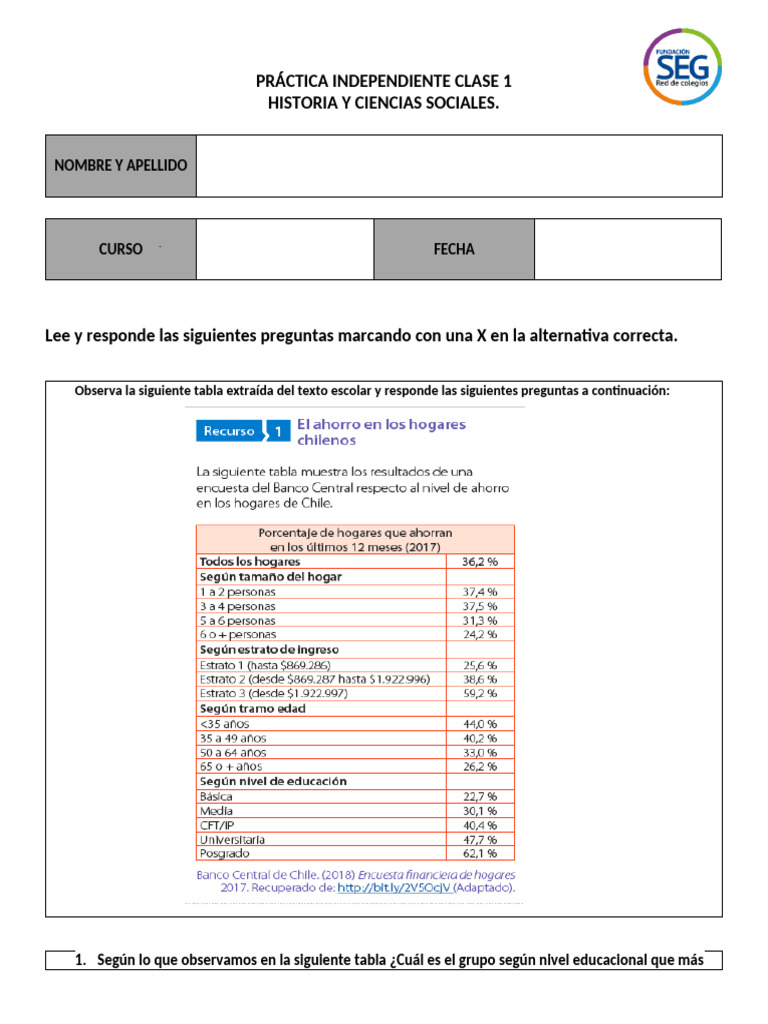 Ejemplar-Práctica Independiente Clase 2- Unidad I | PDF