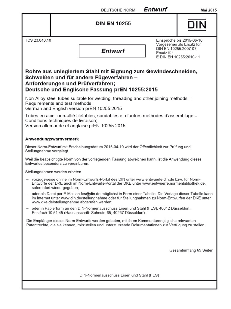 Din en 10255 e 2015-05 | PDF
