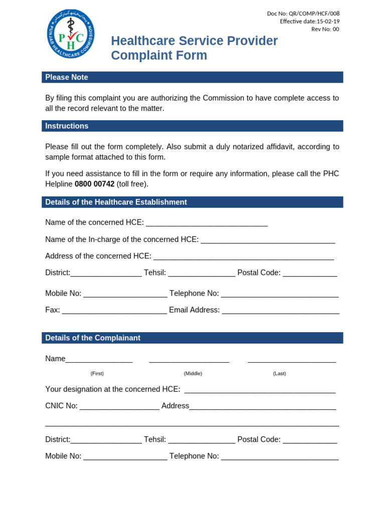 HCSP Complaint Form | PDF
