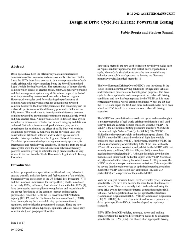 Design of Drive Cycle For Electric Powertrain Testing - 2022 - Borgia ...