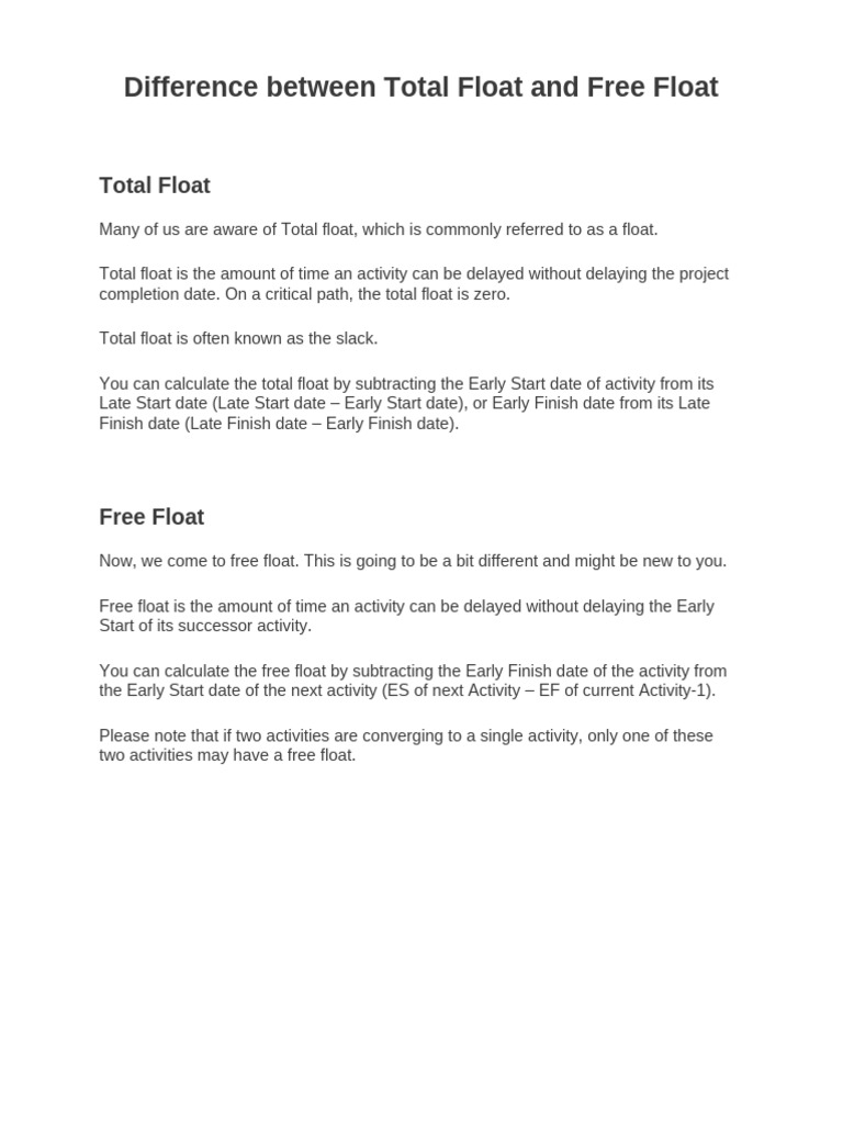 Total Float Free Float | PDF