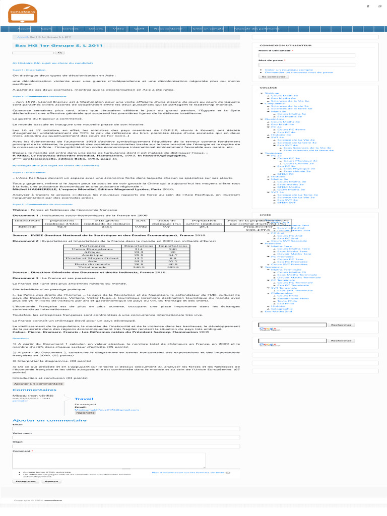 Bac HG 1er Groupe S, L 2011 - Sunudaara | PDF