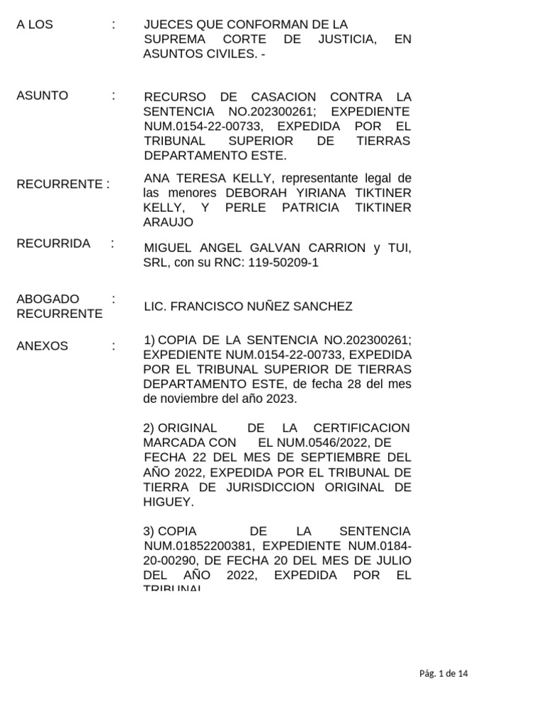 Recurso de Casacion de La Señora Ana Teresa Kelly | PDF | Sentencia ...