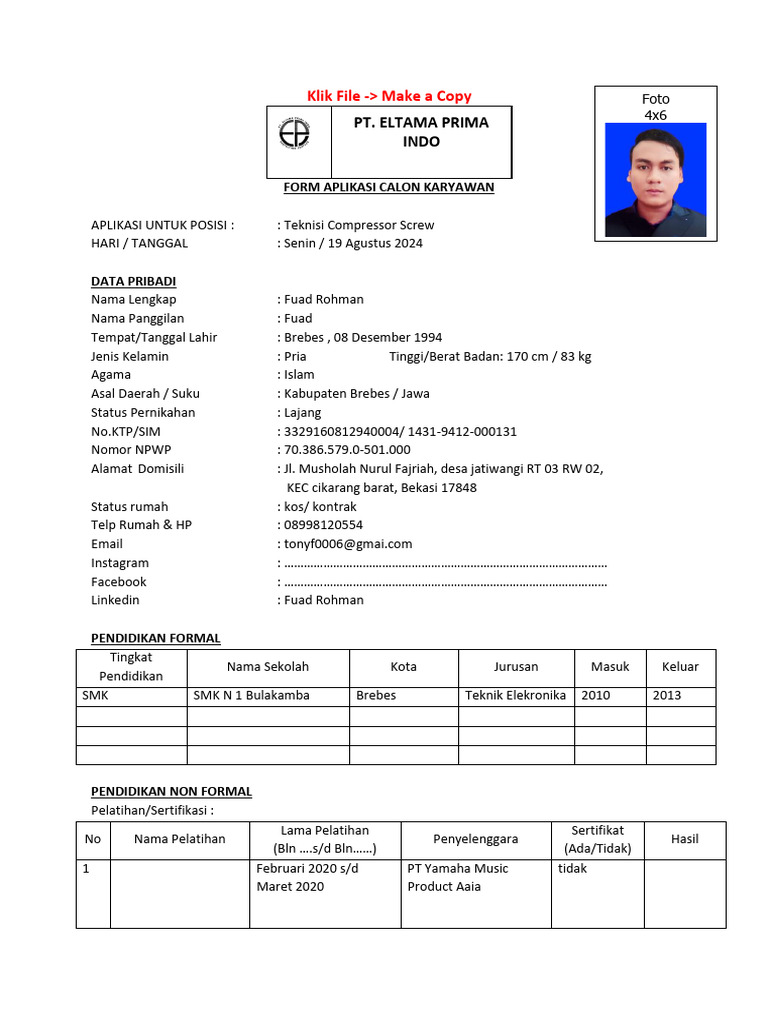 (HRD) Form Calon Karyawan | PDF
