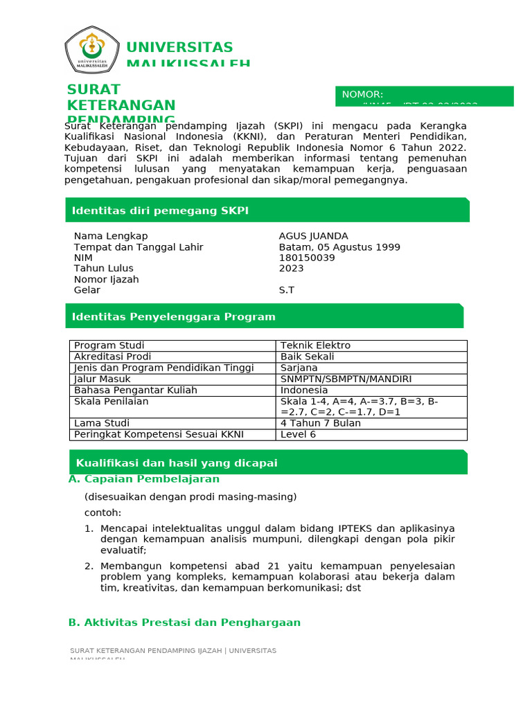 SKPI UNIMAL - Final Agus. J | PDF