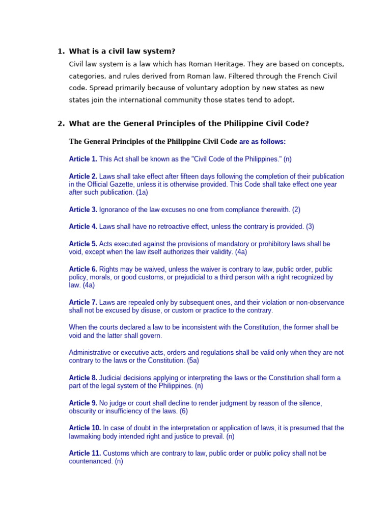 Philippine Civil Code Principles | PDF | Civil Law (Legal System ...