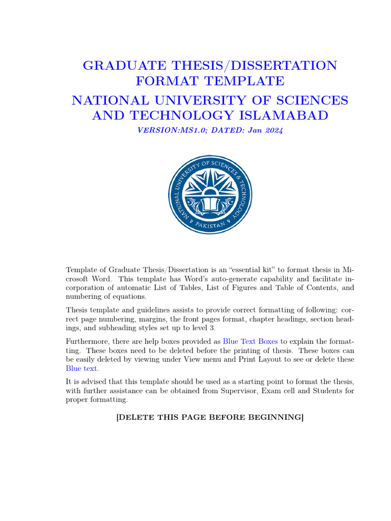 Nust Ms Thesis Template | PDF