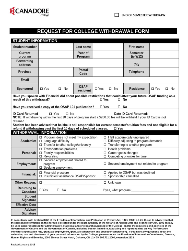 Student WD and Break Form | PDF
