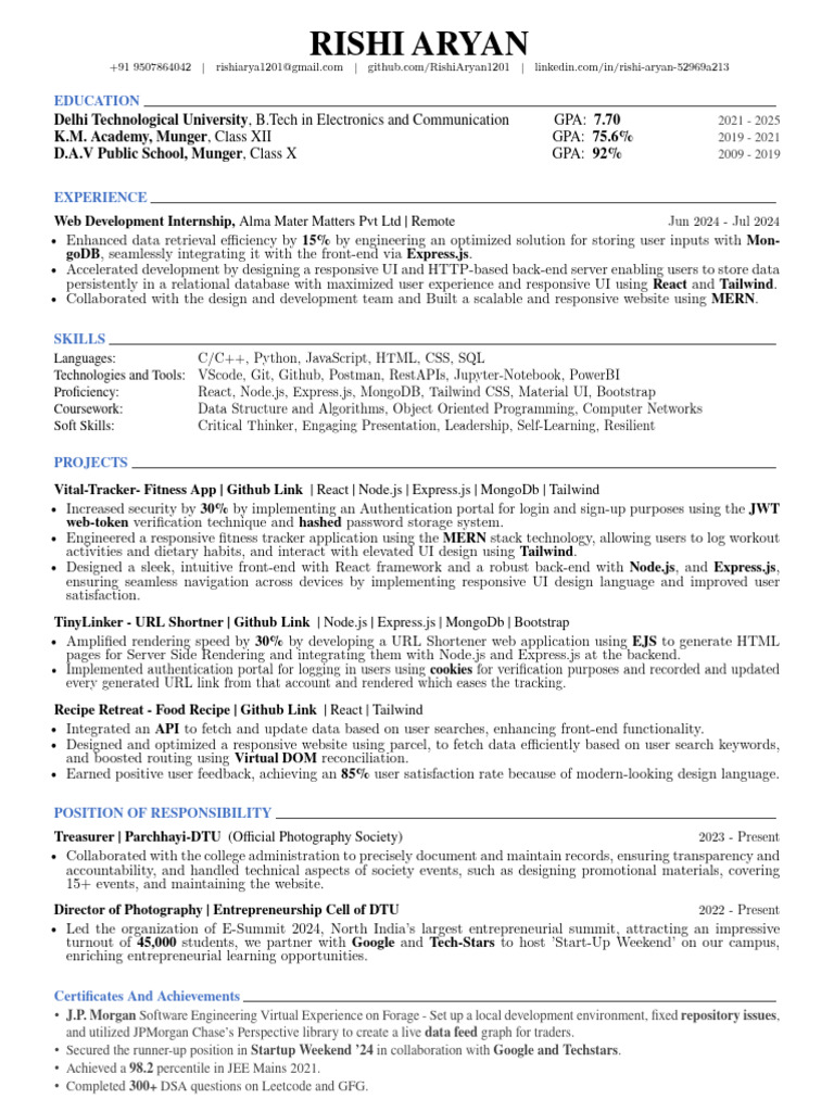 Rishi Aryan Resume | PDF | Computing | Business