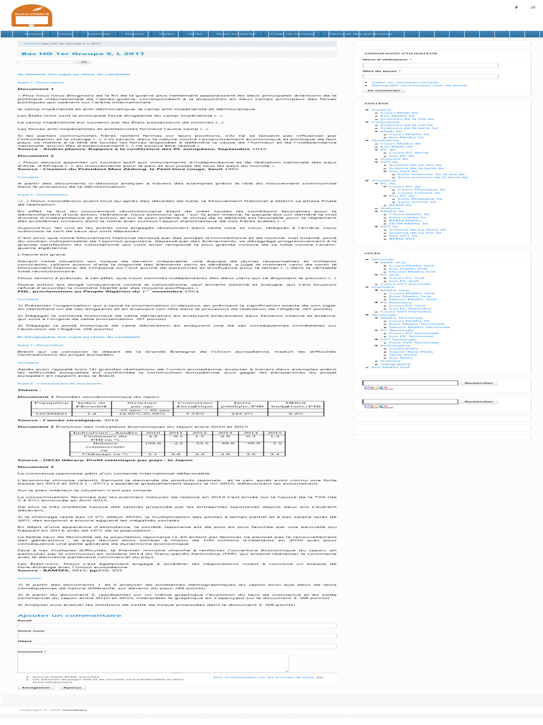 Bac HG 1er Groupe S, L 2017 - Sunudaara | PDF