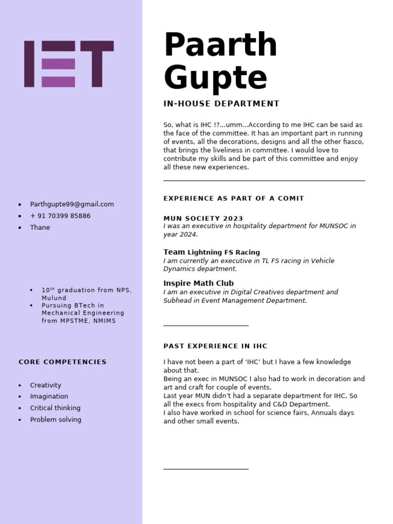 Resume Format SOP | PDF
