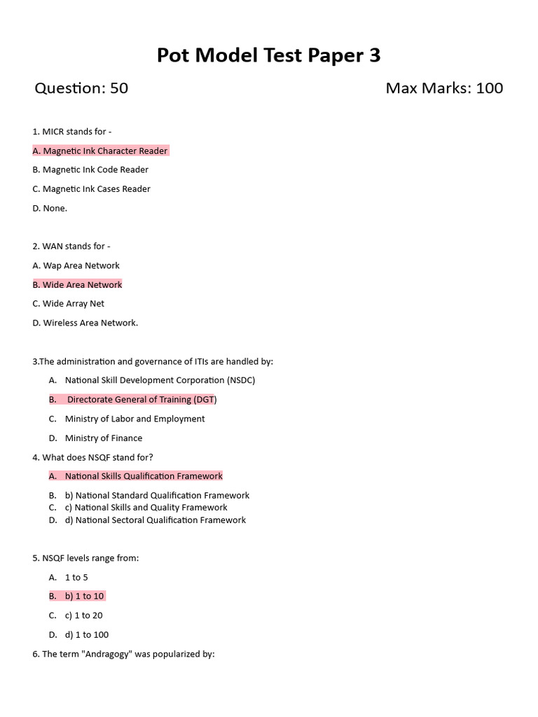 Model Test Paper | PDF