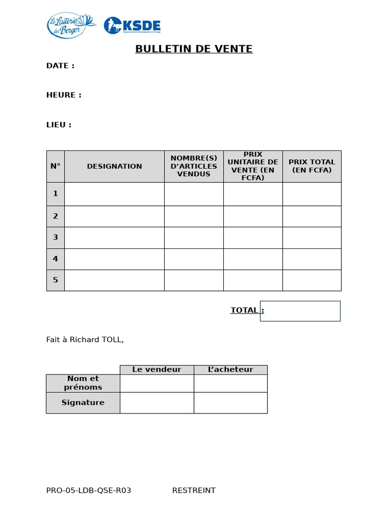 Bulletin de Vente | PDF