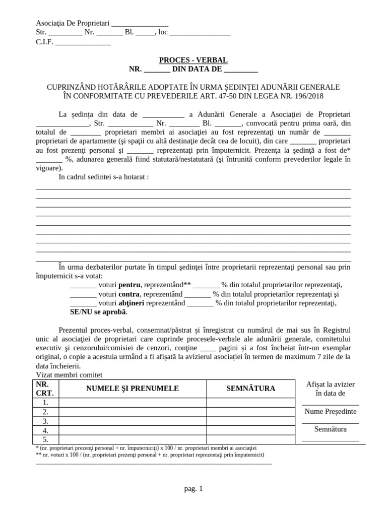 Proces-Verbal-Adunarea-Generala-Model - NR Din | PDF
