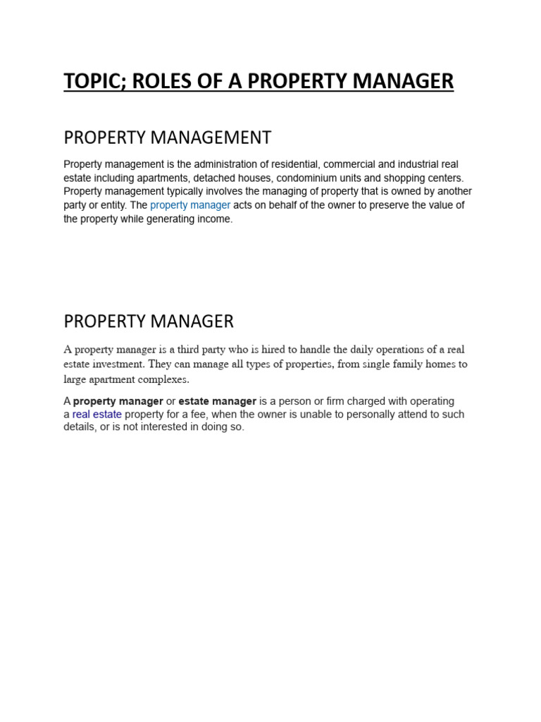 Property MGT Roles | PDF