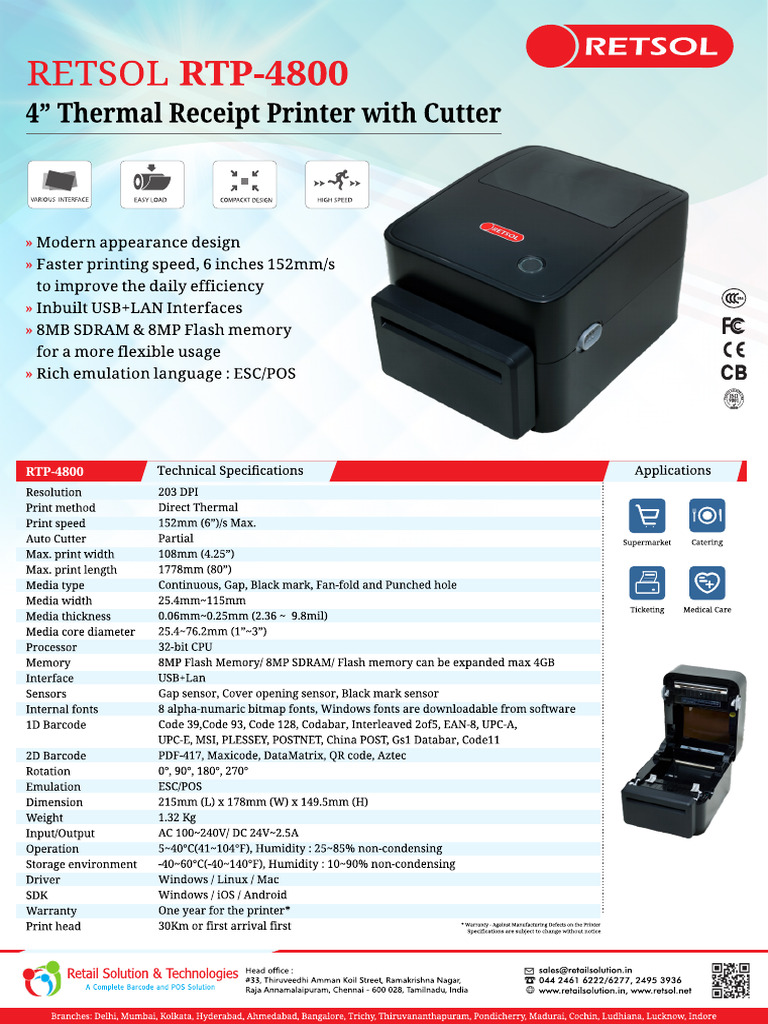 Retsol RTP 4800 4inch Thermal Printer | PDF