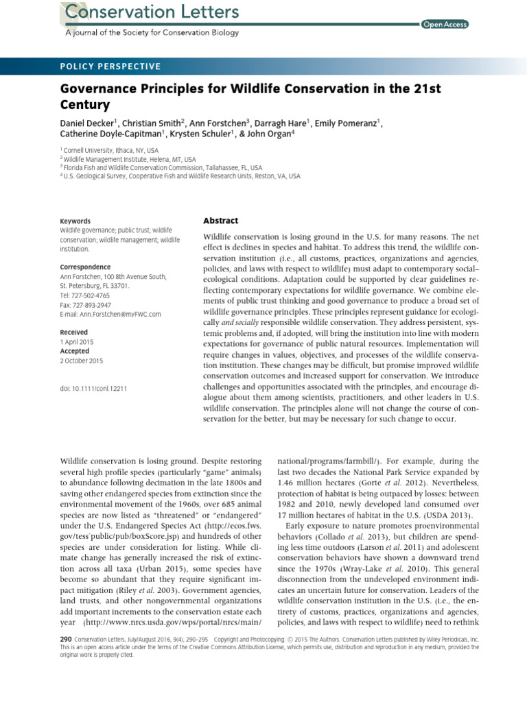 Conservation Letters - 2015 - Decker - Governance Principles For ...