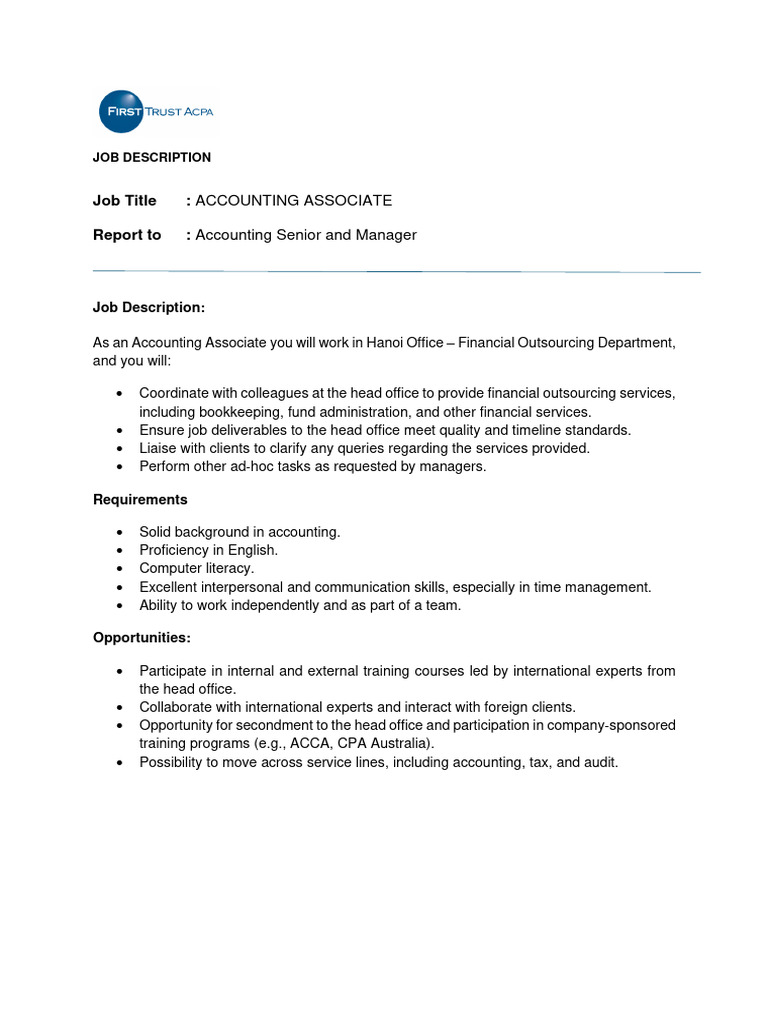 Job Description - Accounting Associate | PDF | Business