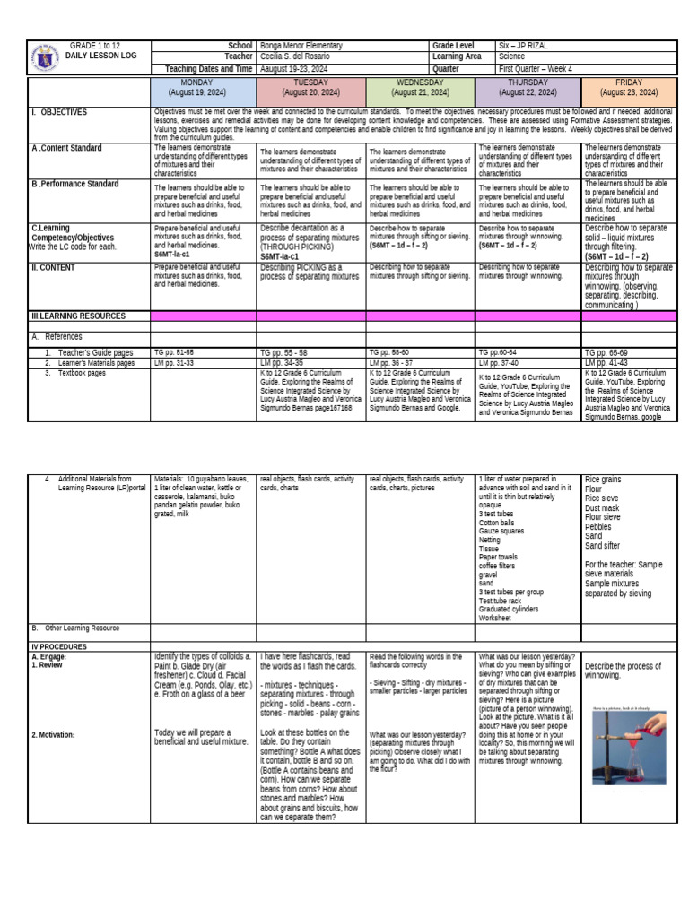 Q1 Week 4 Science | PDF | Filtration | Mixture