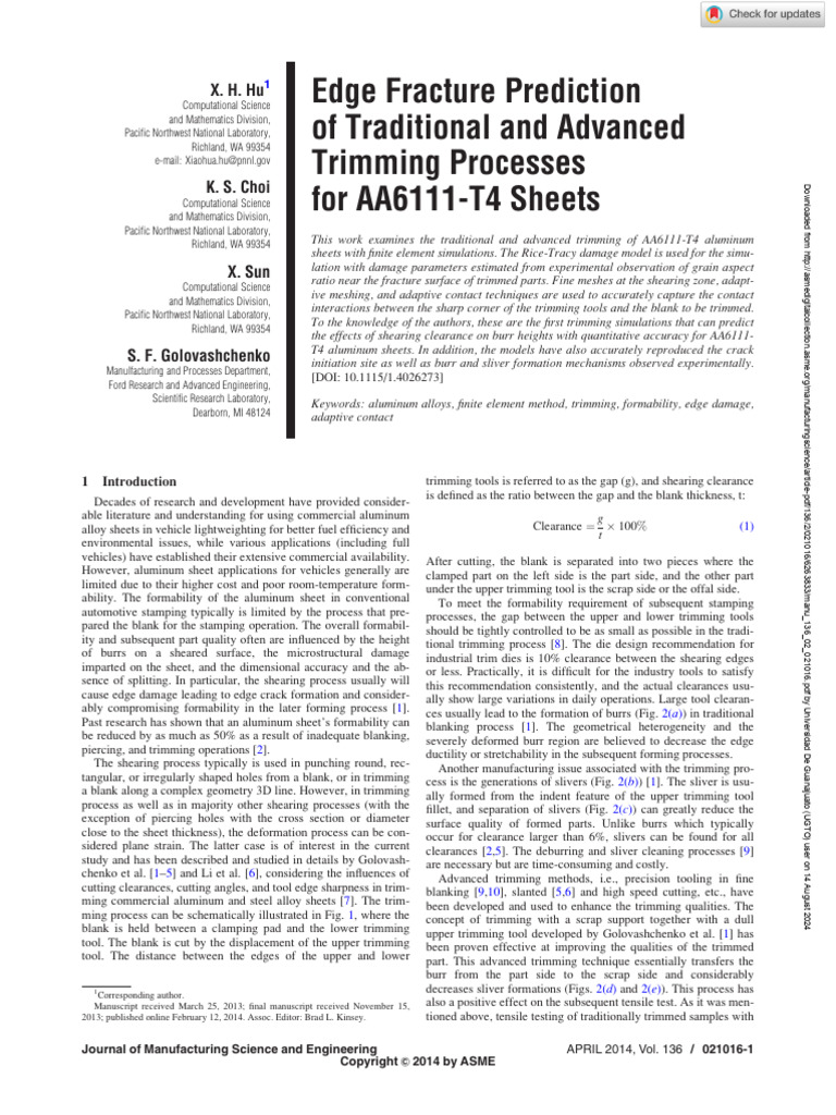 2014-Hu-Edge Fracture Prediction of Traditional and Advanced Trimming Processes For AA6111-T4 ...
