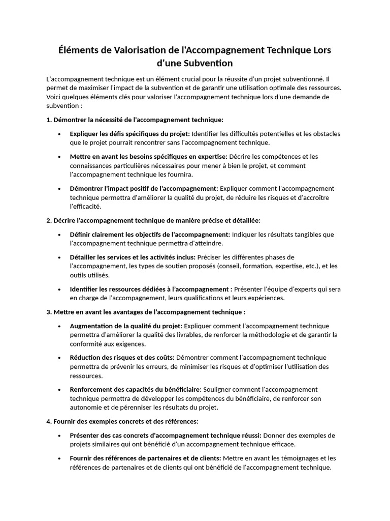Éléments de Valorisation de L'accompagnement Technique Lors D'une Subvention | PDF