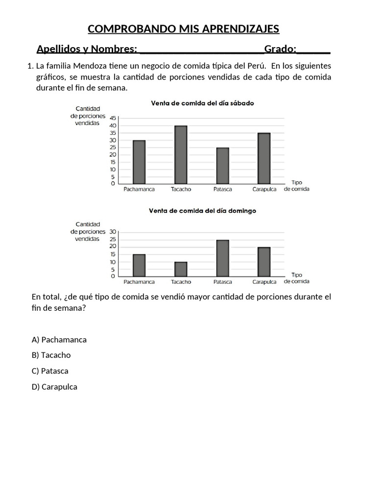 COMPROBANDO MIS APRENDIZAJES 2° Año | PDF