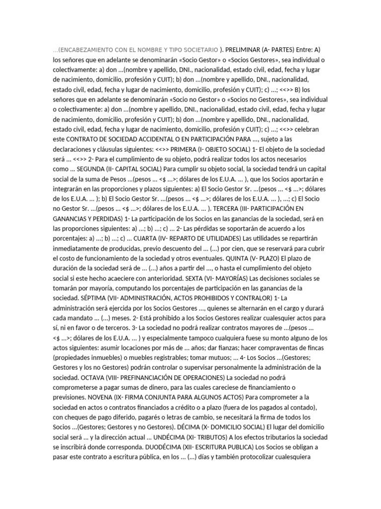 Modelo Soc en Partic | PDF | Arbitraje | Documento de identidad