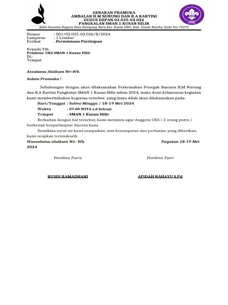 Surat Undangan PMR (PRAMUKA) | PDF