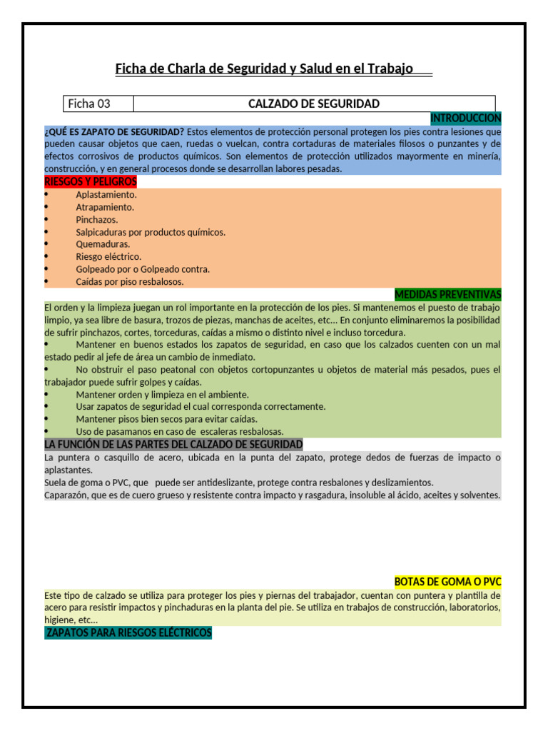 Ficha 03 - Calzado de Seguridad | PDF