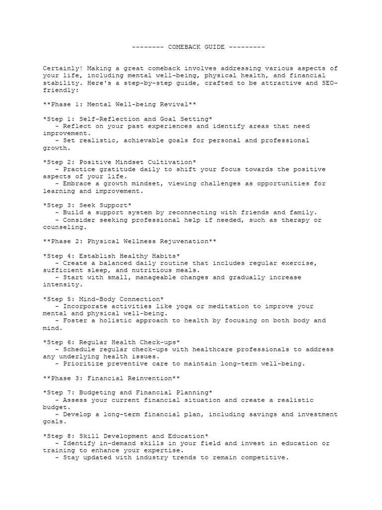 COMEBACK GUIDE --------- | PDF
