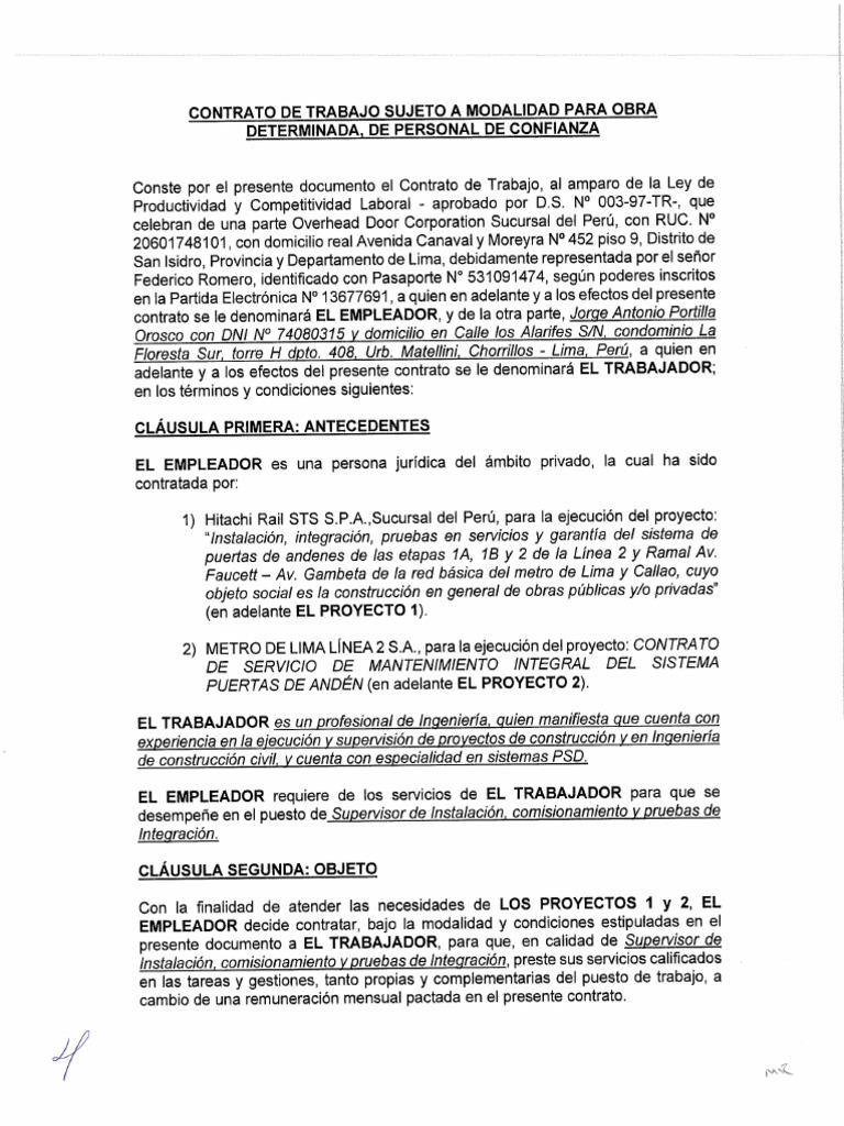 Contrato de Trabajo Por Obra Determinada Jorge Por | PDF