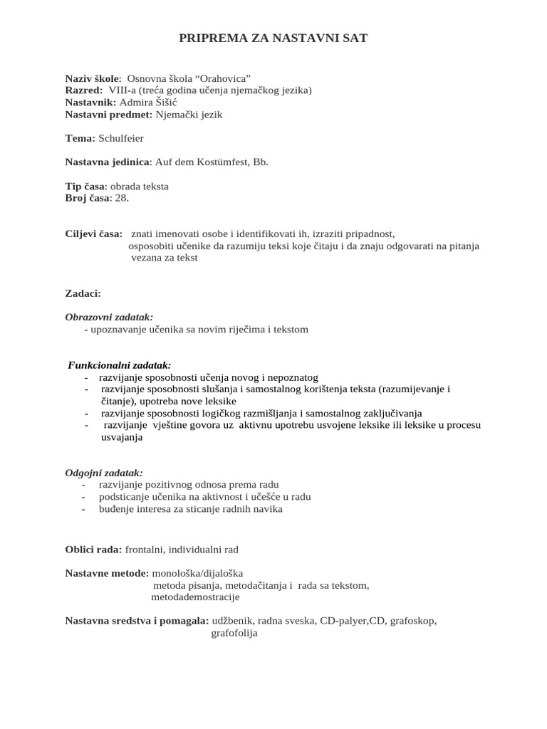 28. PRIPREMA ZA NASTAVNI SAT - Auf dem Kostuemfest, Bb. | PDF