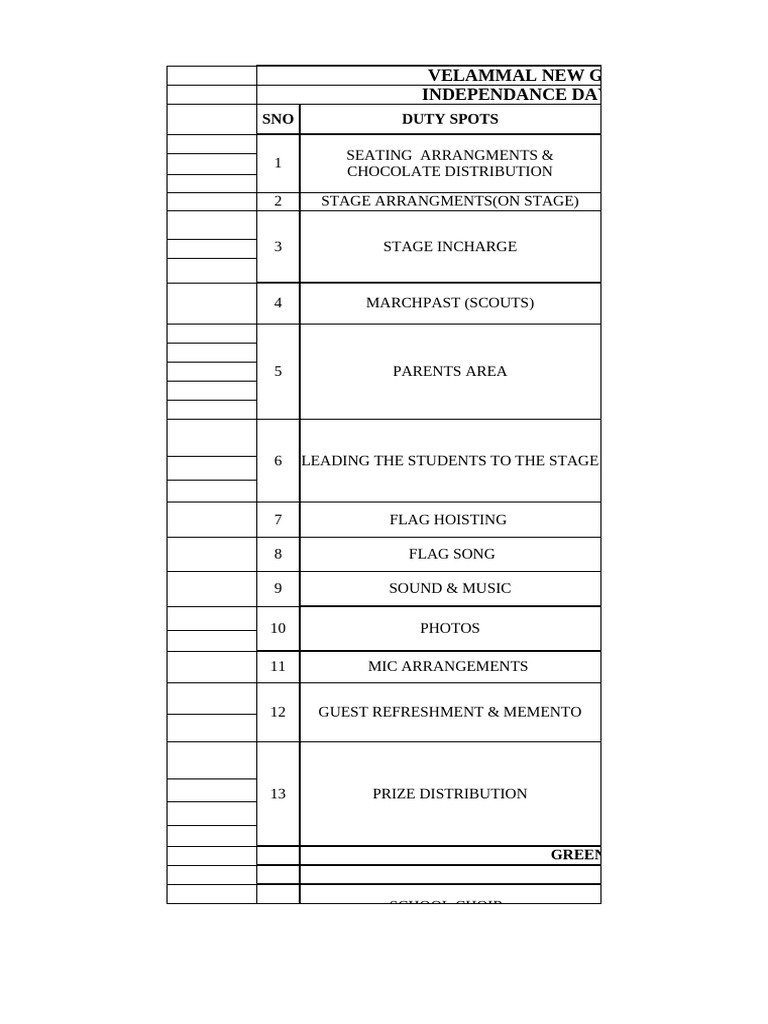 Duty List - Independence Day 24-25 | PDF
