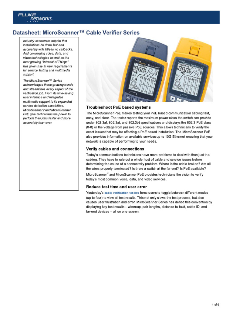 FLN Microscanner 2 Verificador-Cableado 178413883 Fluke Networks | PDF
