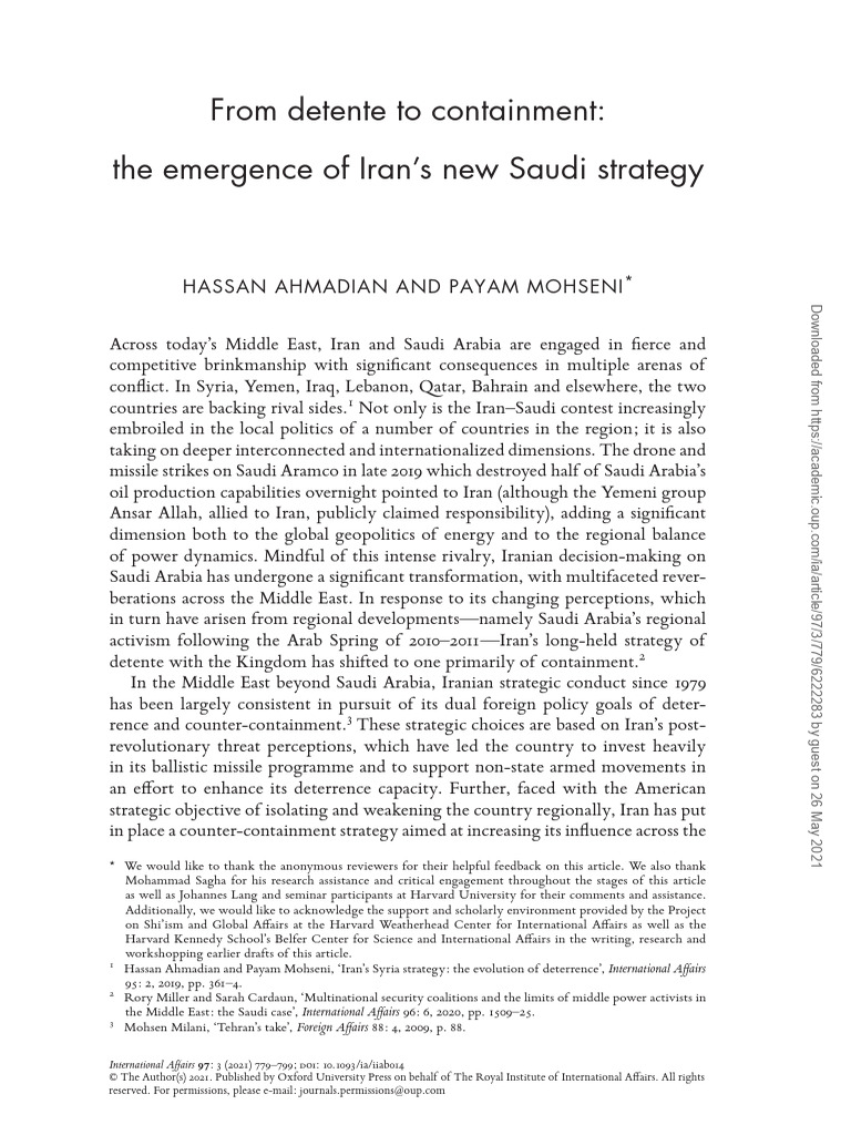 From Detente To Containment The Emergence of Iran's New Saudi Strategy ...