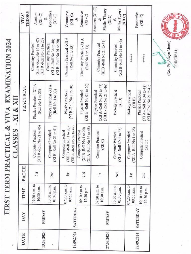 First Term Practical & Viva Examination 2024 | PDF