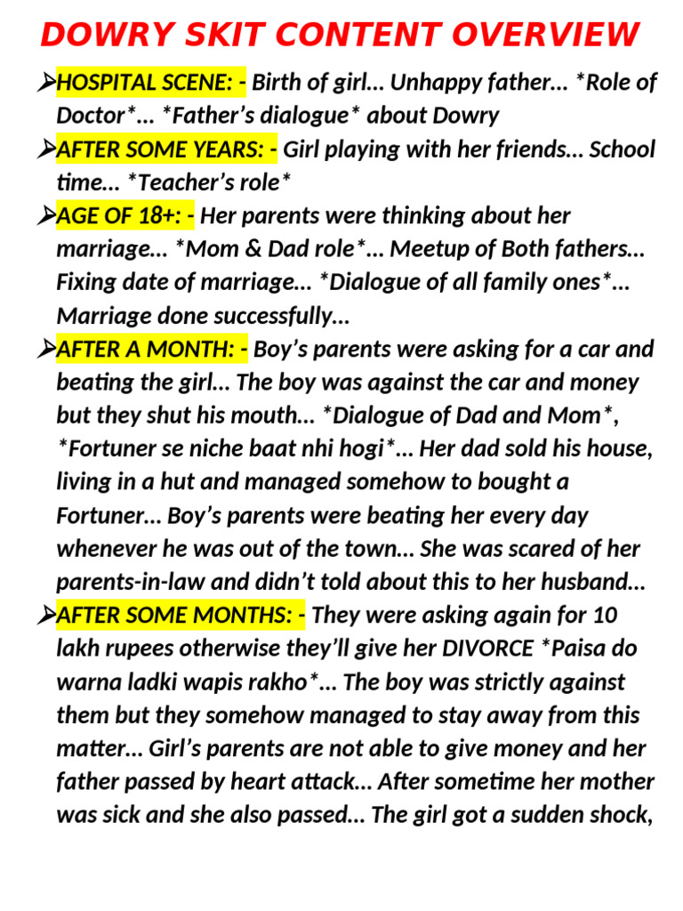 Dowry Skit Content Overview | PDF