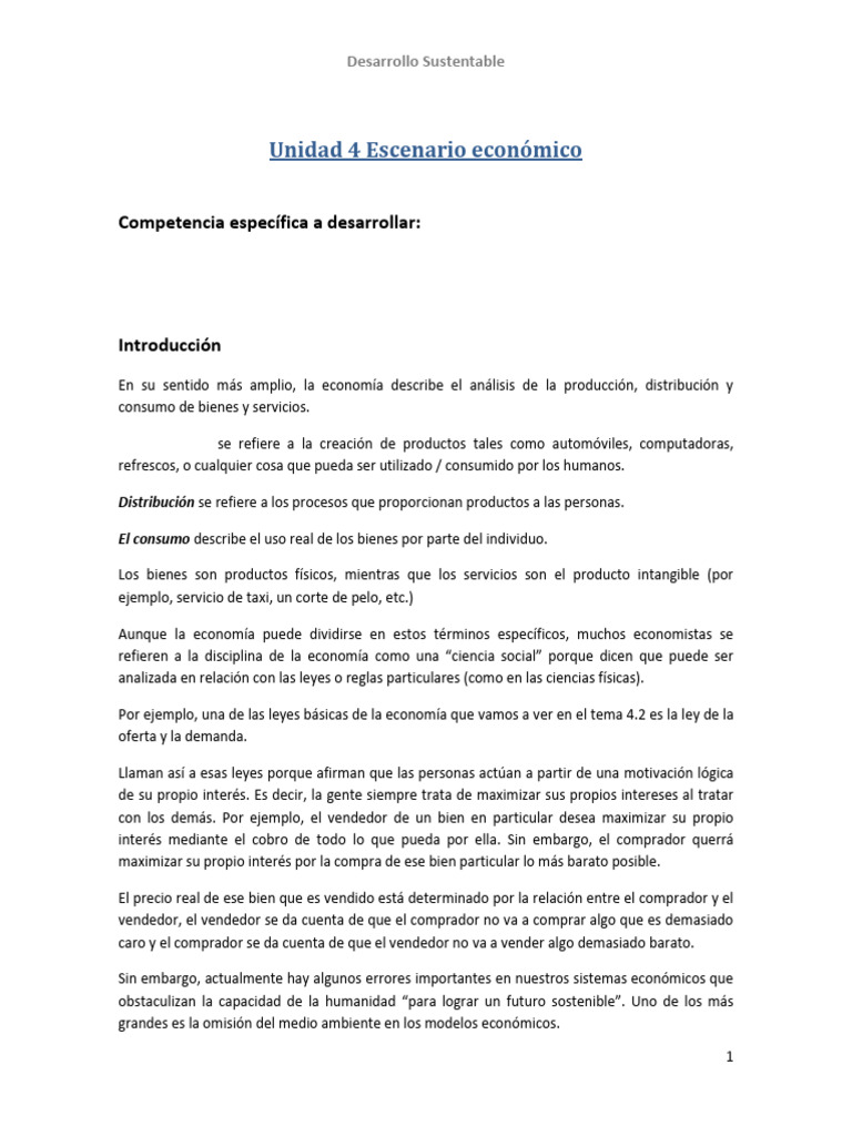 Desarrollo Sustentable Unidad 4 Escenari | PDF | Producto Interno Bruto | Finanzas y dinero