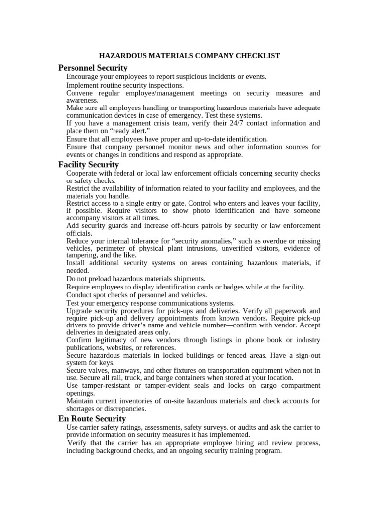 Hazardous-Materials-Company-Checklist | PDF