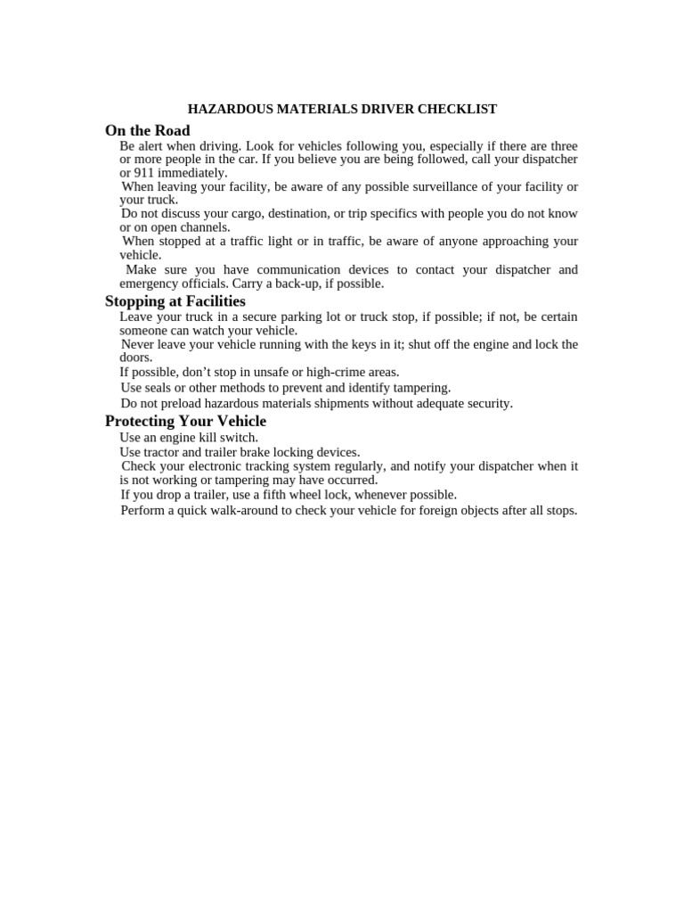 Hazardous-Materials-Driver-Checklist | PDF