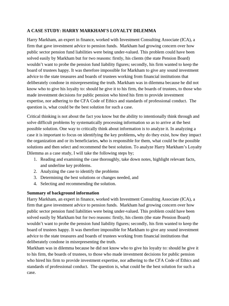 UNIT 4 A CASE STUDY of Harry Markham | PDF | Pension | Business