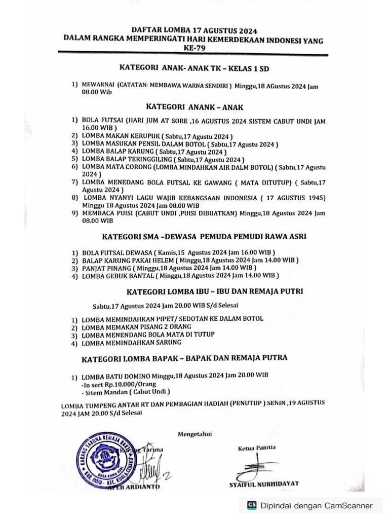 Daftar Lomba 17 Agustus 2024 | PDF