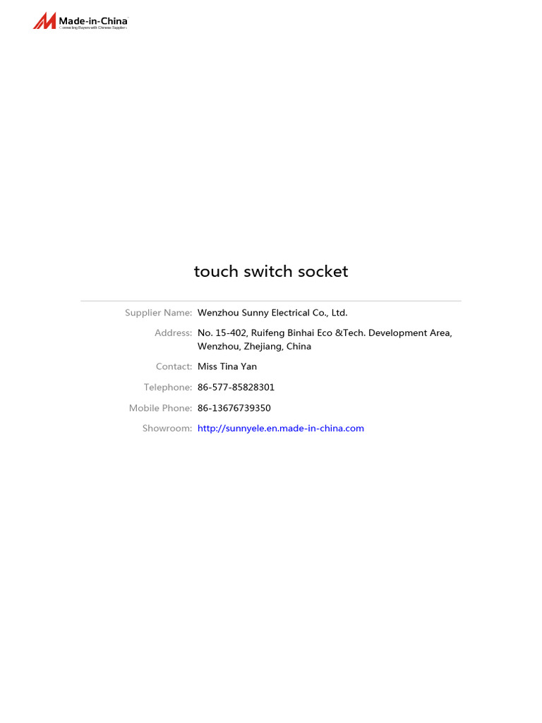 Touch Switch Socket | PDF