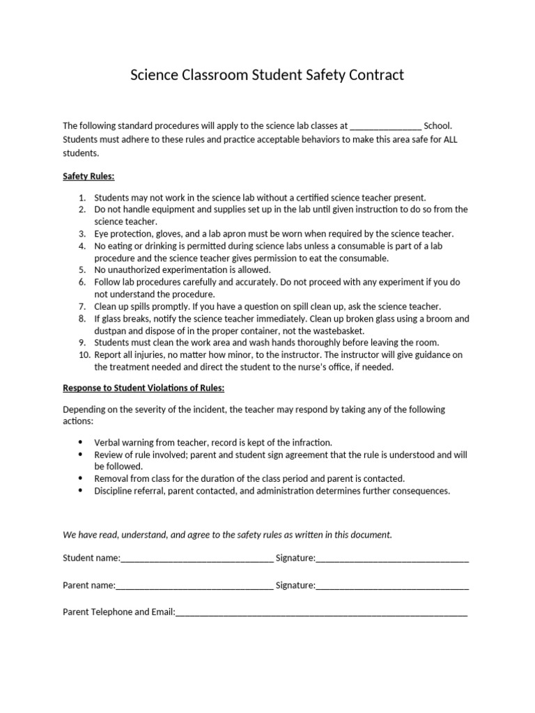 Science Lab Safety Contract Guidelines | PDF | Career & Growth