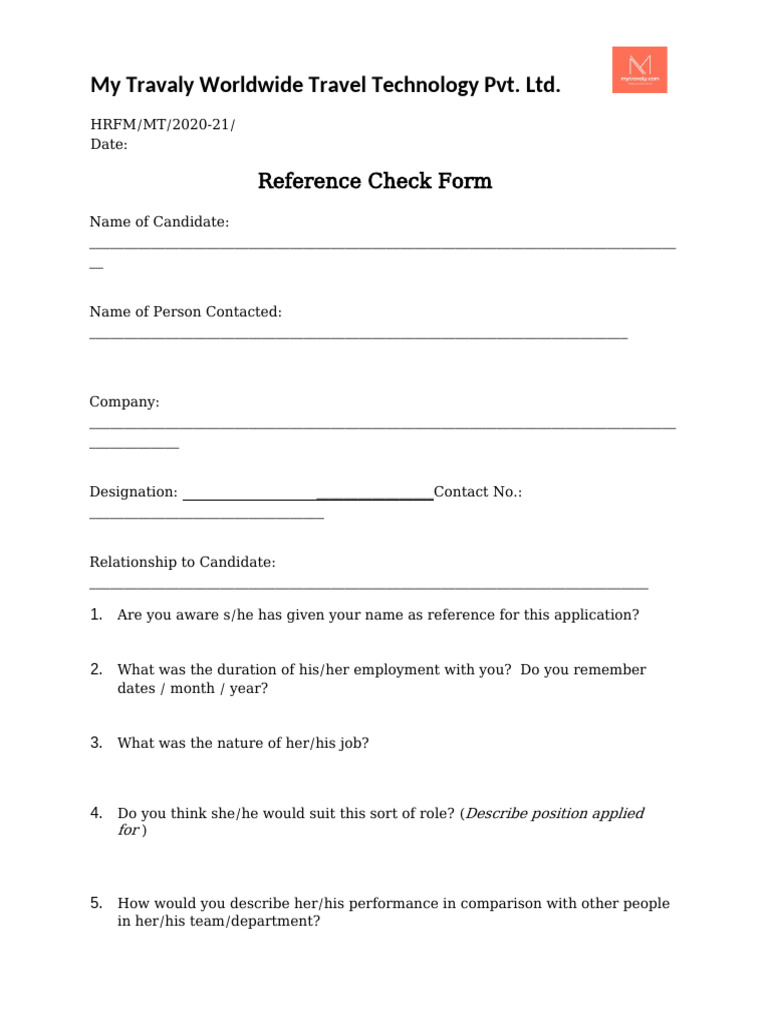 Reference Check Form | PDF