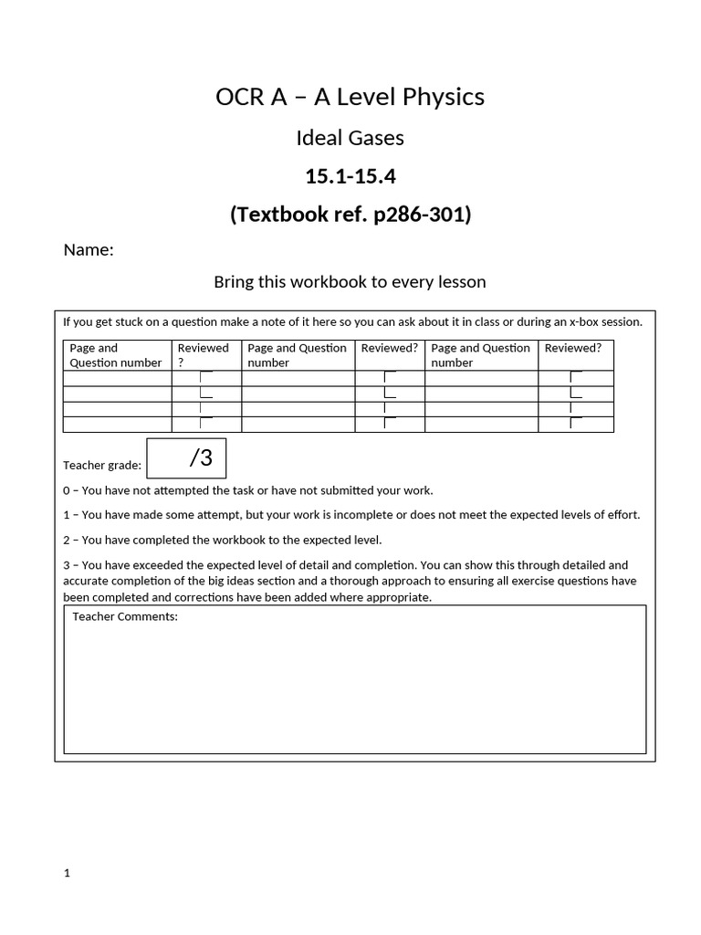 15 Ideal Gases Workbook | PDF