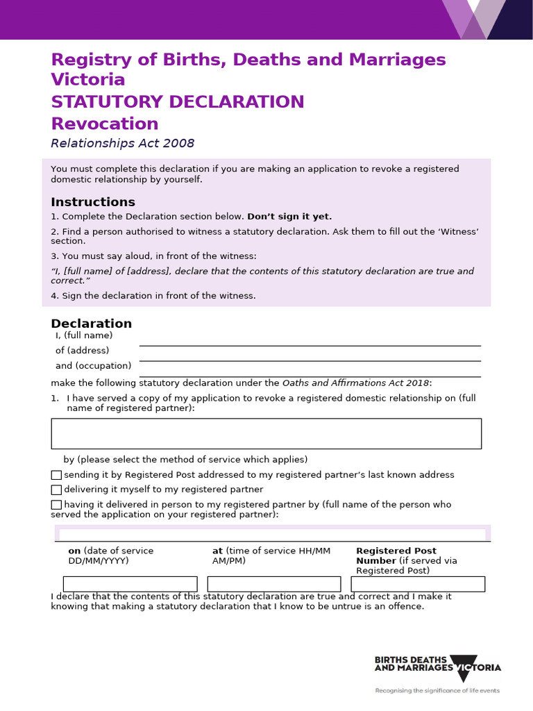 Statutory Declaration Revocation by A Single Party Applicant - 0 | PDF ...